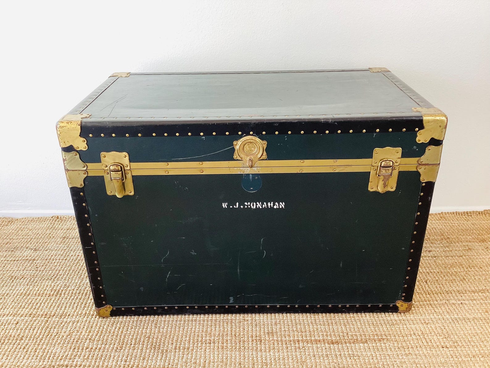 Vintage 1950s BLACK & BRASS Cedar Lined Trunk / Storage Trunk / Coffee ...