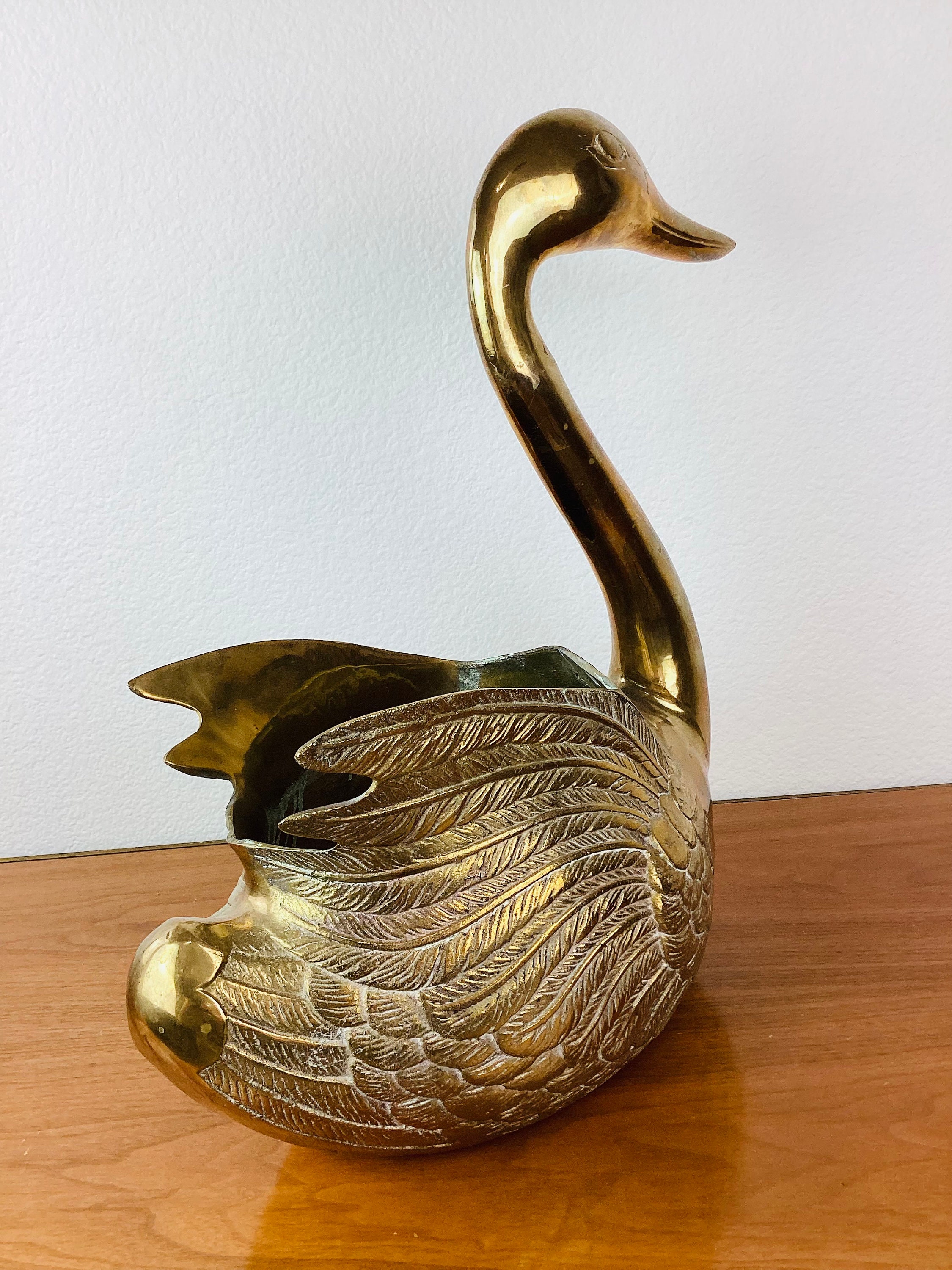 Vintage HOLLYWOOD REGENCY Large Brass SWAN Planter Pot - Etsy