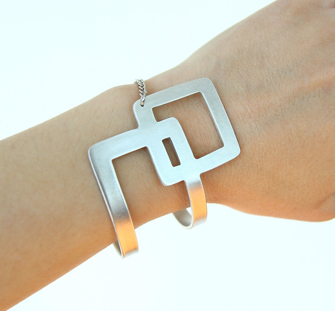 Geometric metal bracelet Unusual statement metal bracelet | Etsy