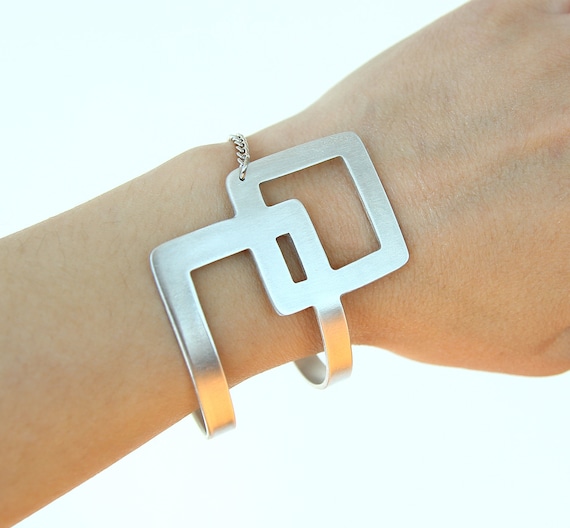 Geometric metal bracelet Unusual statement metal bracelet | Etsy