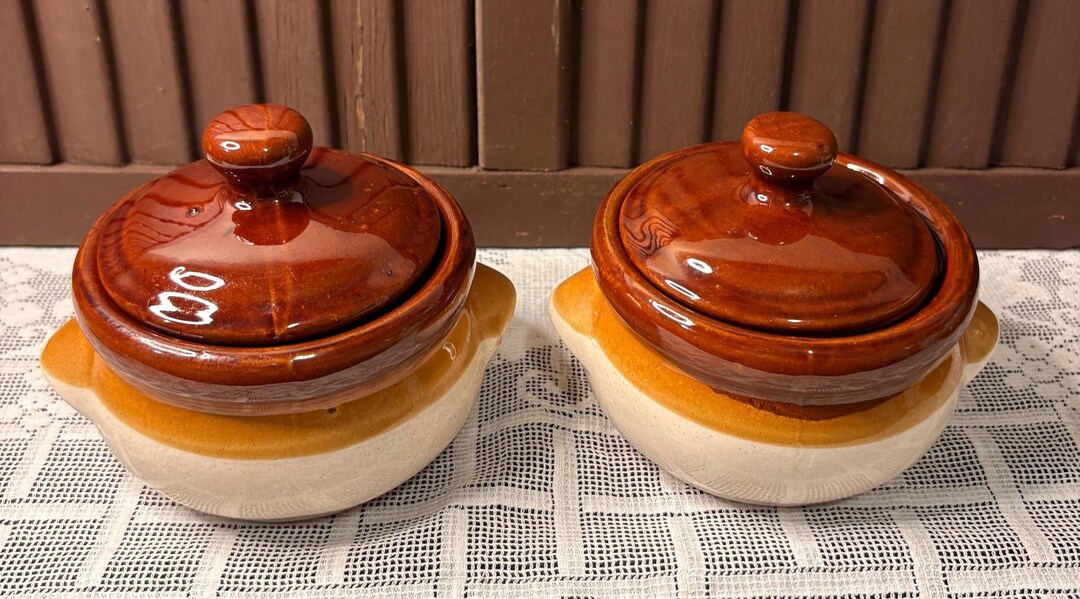 Vintage Stoneware Soup/stew Crocks With Lids, Set of 2 - Etsy