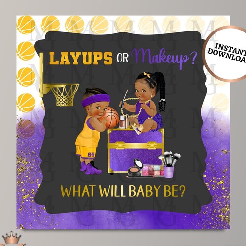 Layup or Makeup Gender Reveal Invitation Yellow Gold and - Etsy