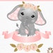 Baby Elephant Princess Clipart: Pink Floral PNG Images (digital ...