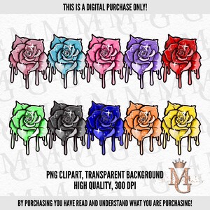 Rose Clipart Set, Dripping Roses, 10 PNG Images! Drip Rose Clipart ...