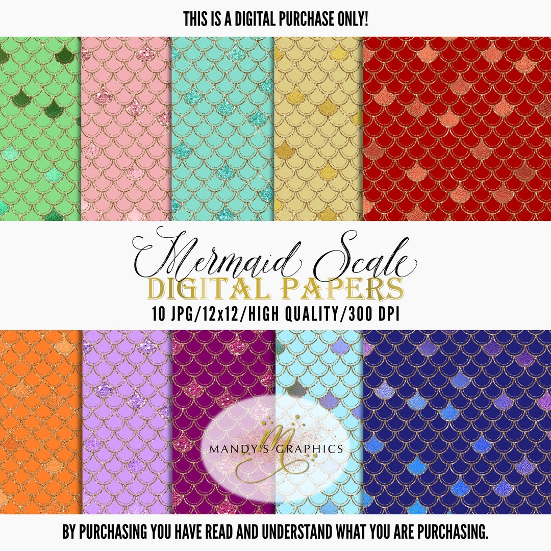 Mermaid Scale Digital Papers, Set of 10, 12x12 JPG - Etsy