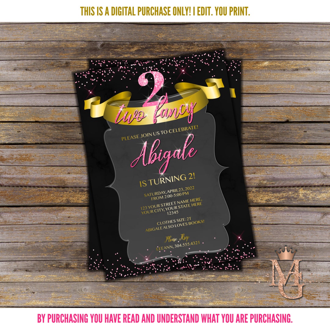 Two Fancy Birthday Invitation, Second Birthday Invitation Girl Birthday ...