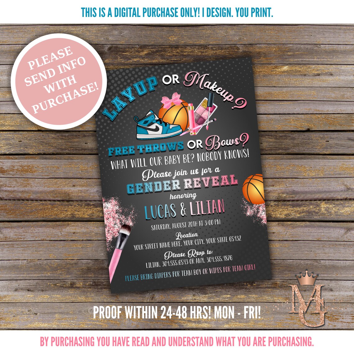 Layup or Makeup Gender Reveal Invitation Free Throws or Bows - Etsy