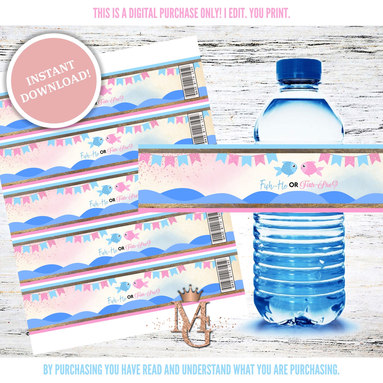 Fish Gender Reveal Water Bottle Label Fishy Gender Reveal | Etsy
