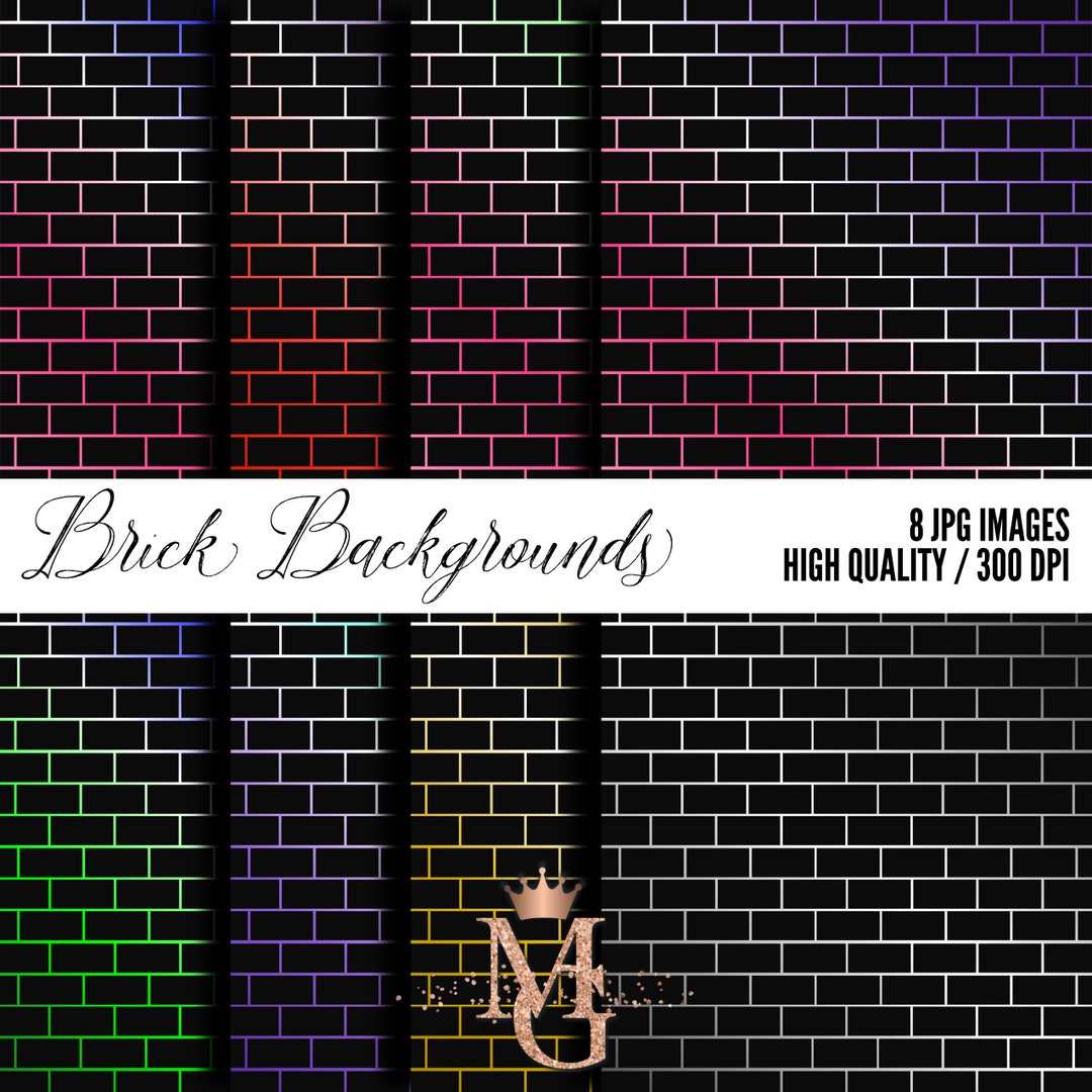 Brick Digital Papers, Neon Brick Digital Paper, Set of 8, 12x12, JPG ...