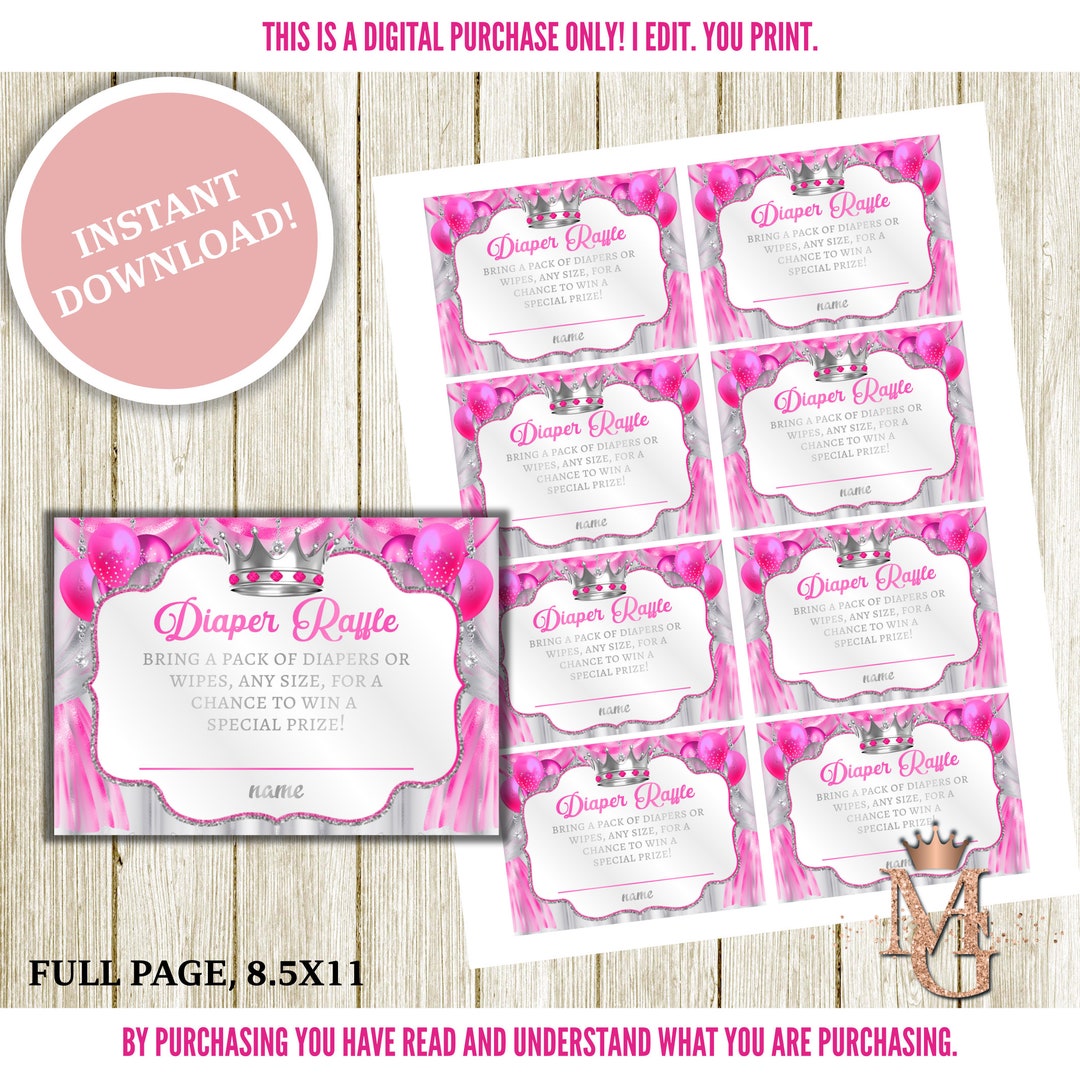 Little Princess Diaper Raffle Ticket: Hot Pink & Silver (PDF) - Etsy