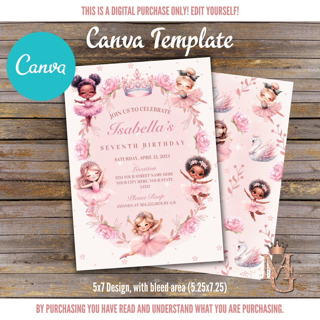 Ballerina Birthday Invitation Edit Yourself Canva Template Canva ...