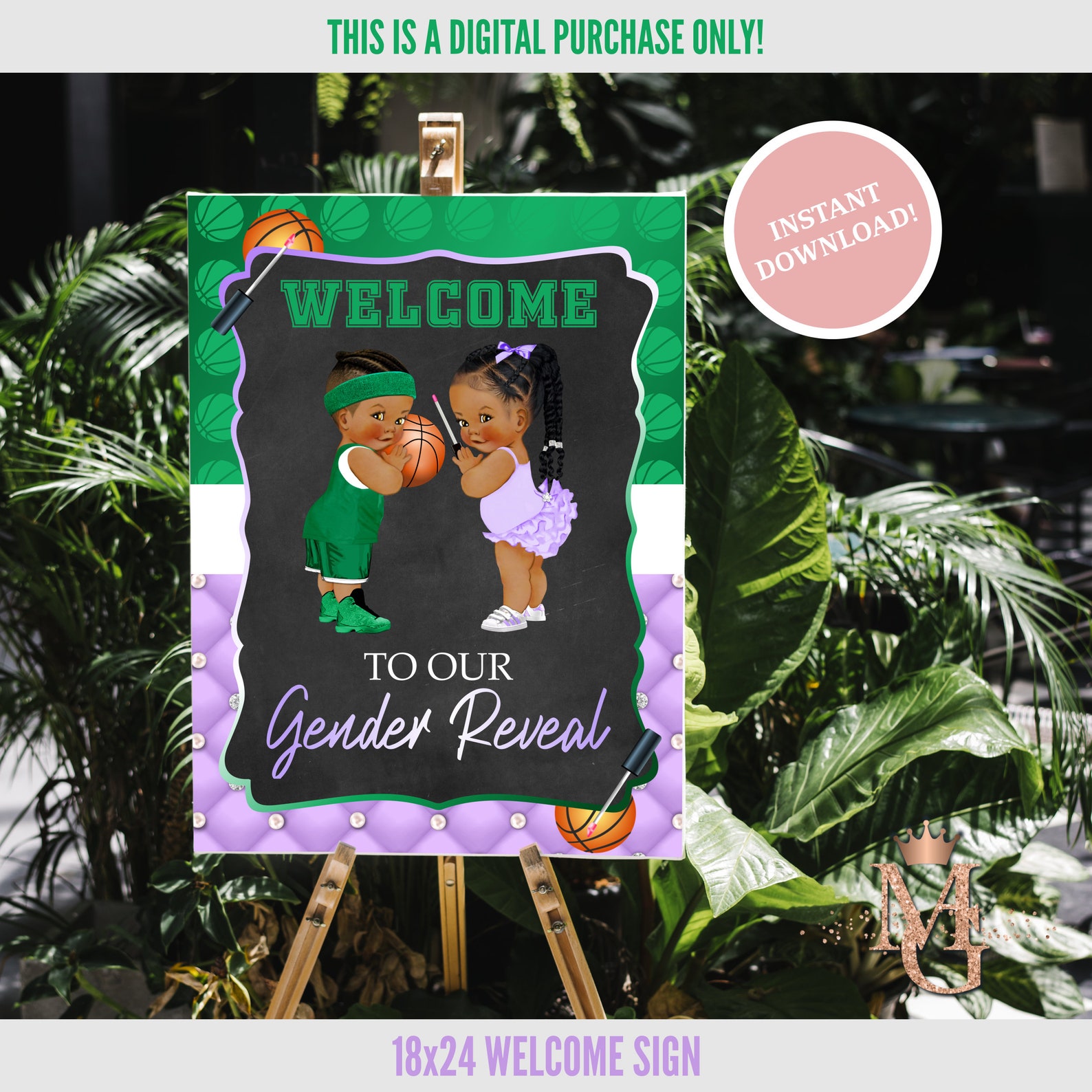 Layup or Makeup Gender Reveal Welcome Sign! Emerald and Lavender! 18x24 ...
