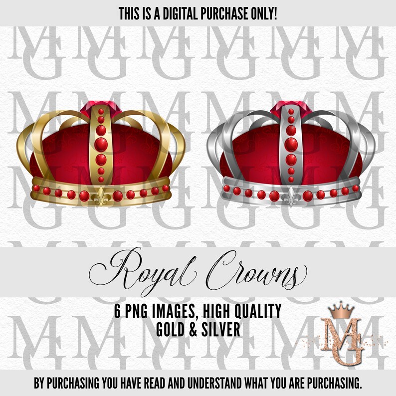 Royal Crown Clipart Set 6 PNG Images Gold and Silver King | Etsy