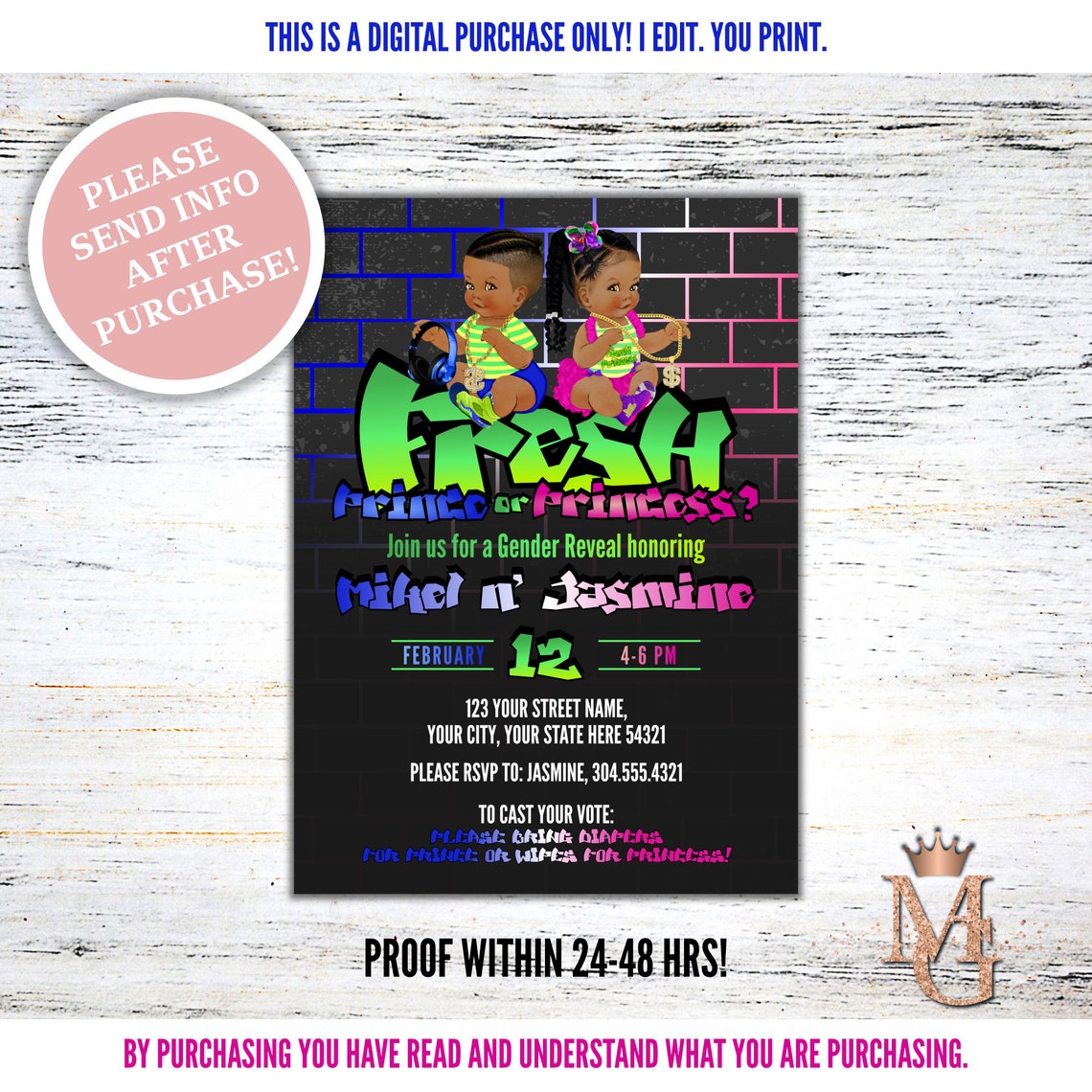 Fresh Prince or Princess Gender Reveal Invitation Hip Hop | Etsy