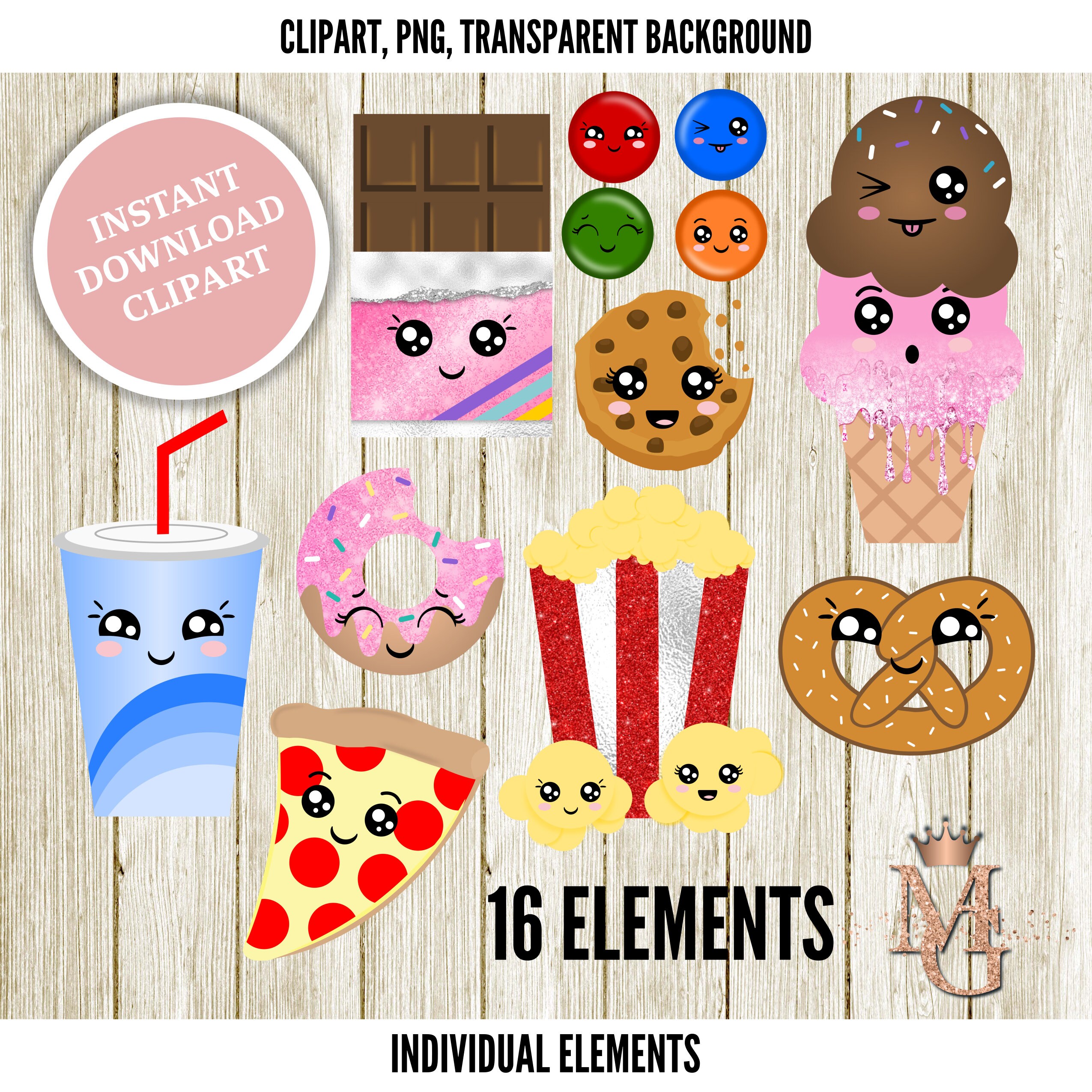 Cute Food Clipart Cute Snacks Clipart Snack Squad Glitter - Etsy Canada