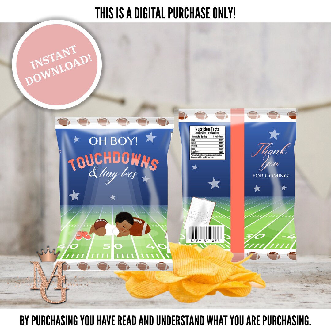 Football Chip Bag Template! Instant Download! Touchdowns Baby Shower ...
