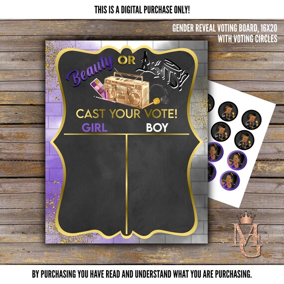 Beauty or Beats Gender Reveal Vote Board Black Purple and | Etsy