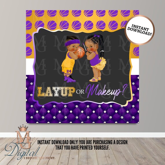 Layup or Makeup Gender Reveal Backdrop Braids Instant - Etsy