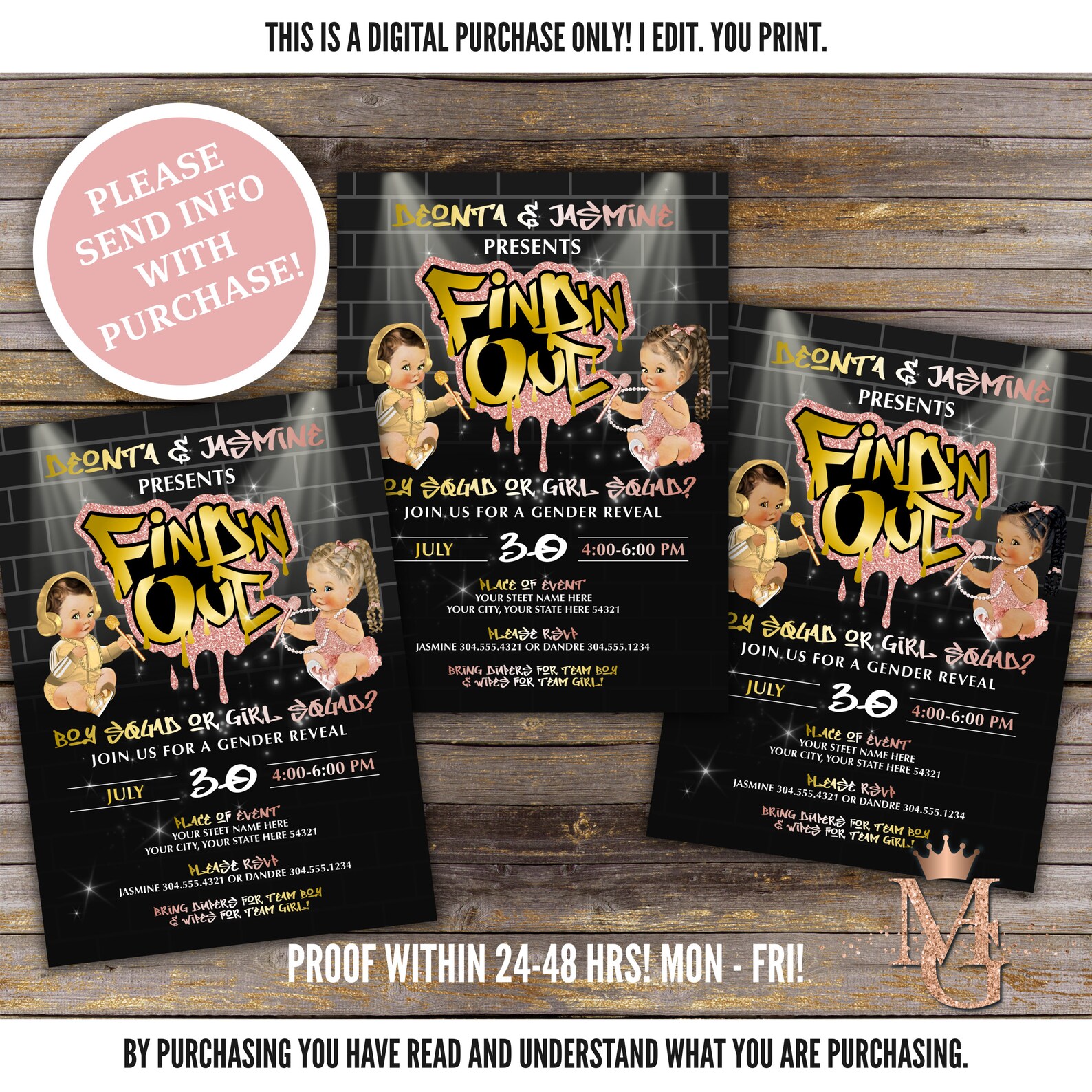 Find 'N Out Gender Reveal Invitation Hip Hop Gender - Etsy