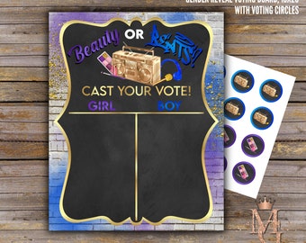 Beauty or Beats Gender Reveal Vote Board Royal Blue and Pink - Etsy