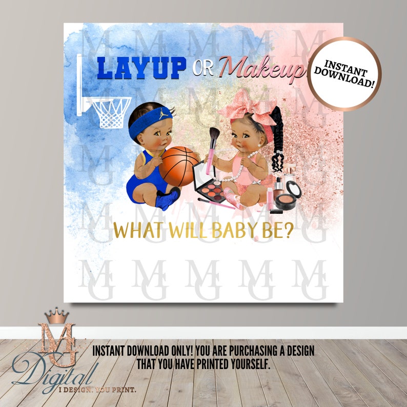 Layup or Makeup Gender Reveal Backdrop Instant Download - Etsy