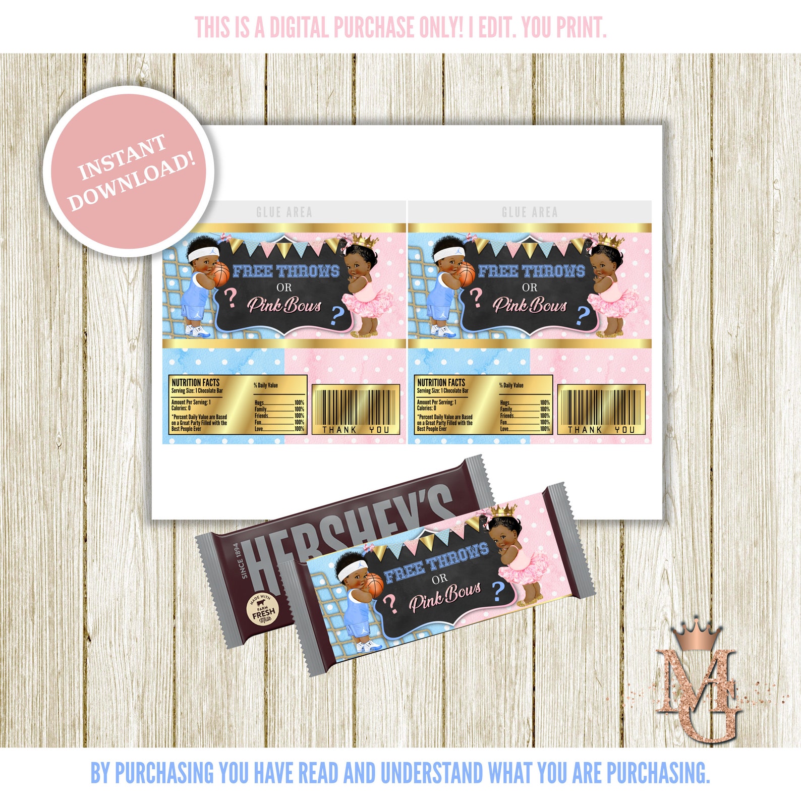 Free Throws or Pink Bows Gender Reveal Candy Bar Wrapper - Etsy