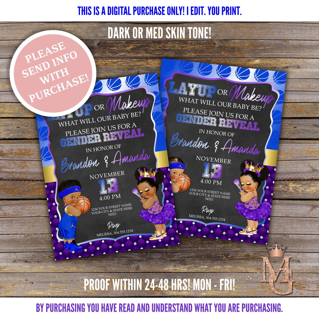 Layup or Makeup Gender Reveal Invitation! Basketball Gender Reveal ...