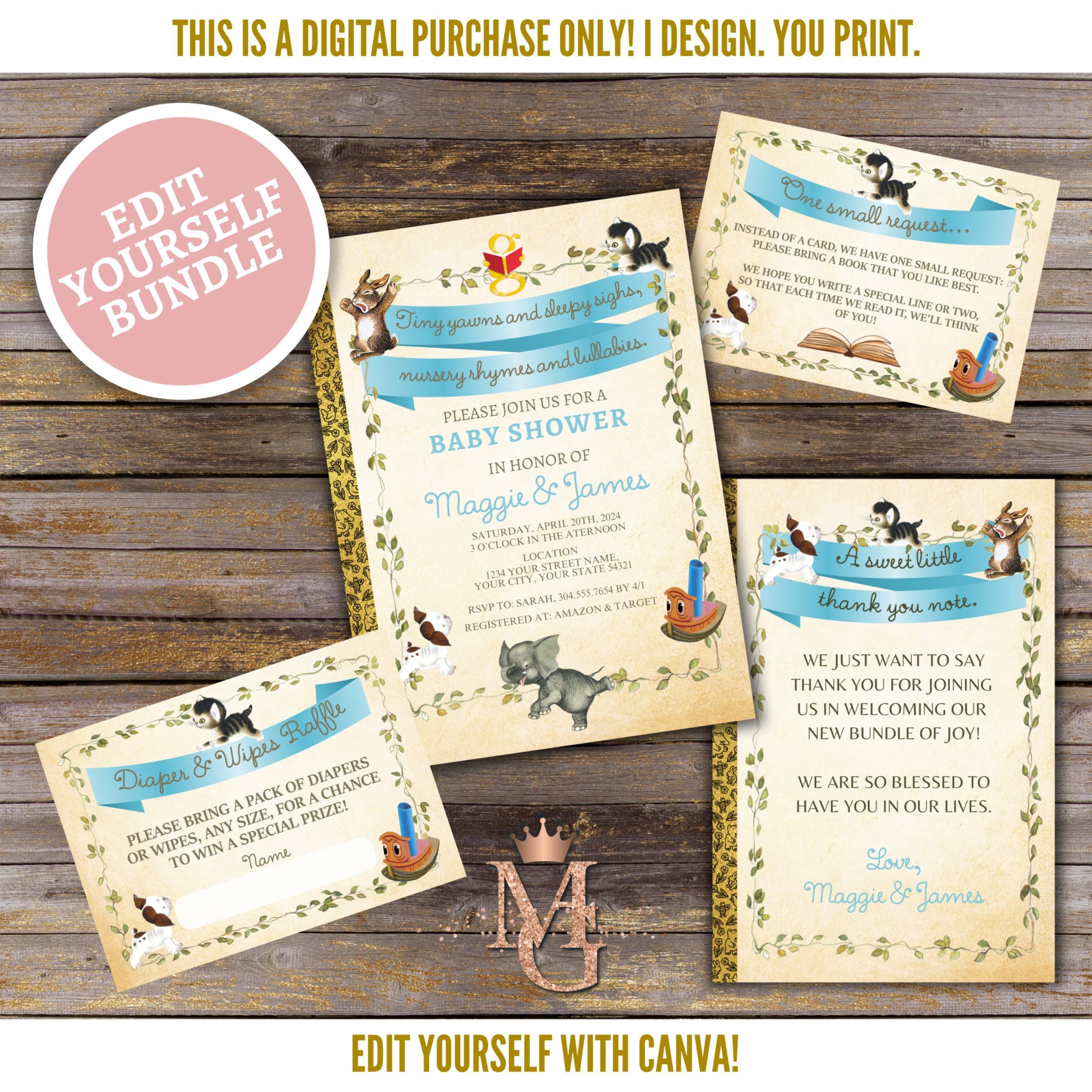 Little Golden Book Baby Shower Invitation Set: Blue, Editable Canva ...