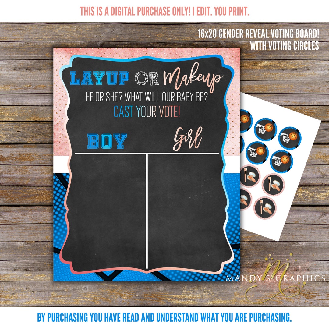 Layup or Makeup Gender Reveal Vote Board! 16x20 - Etsy