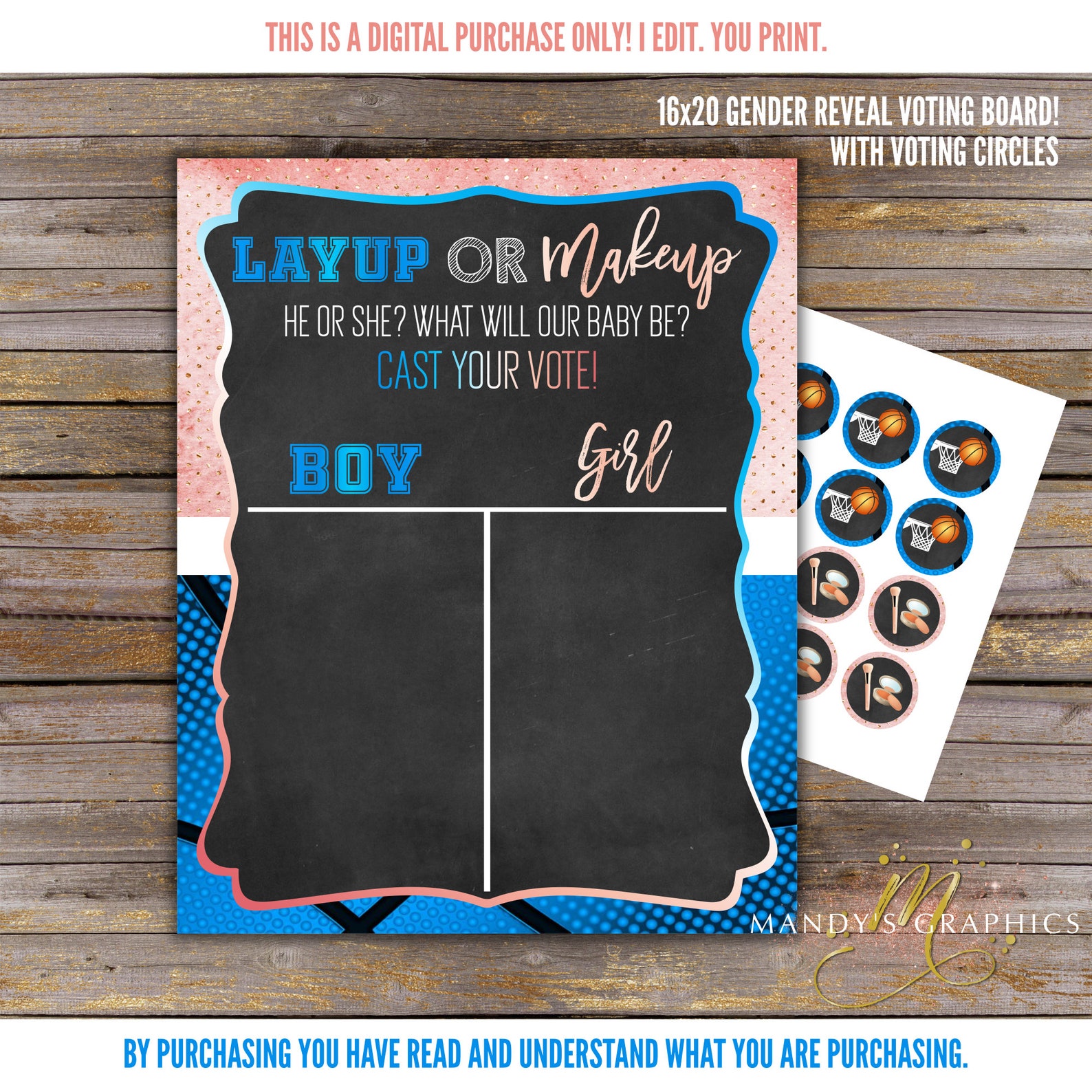 Layup or Makeup Gender Reveal Vote Board 16x20 - Etsy