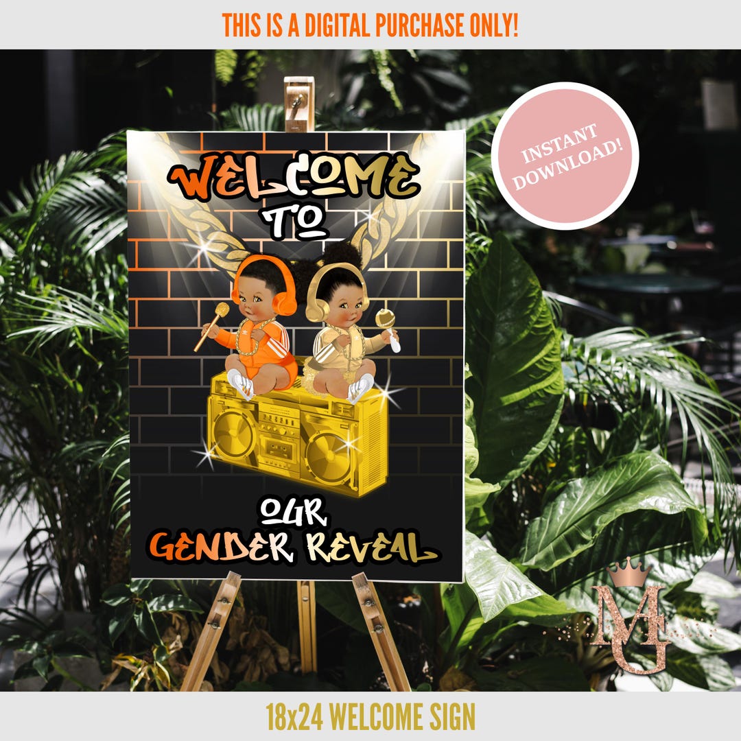 Find N Out Gender Reveal Welcome Sign! Orange and Gold! 18x24! Digital ...