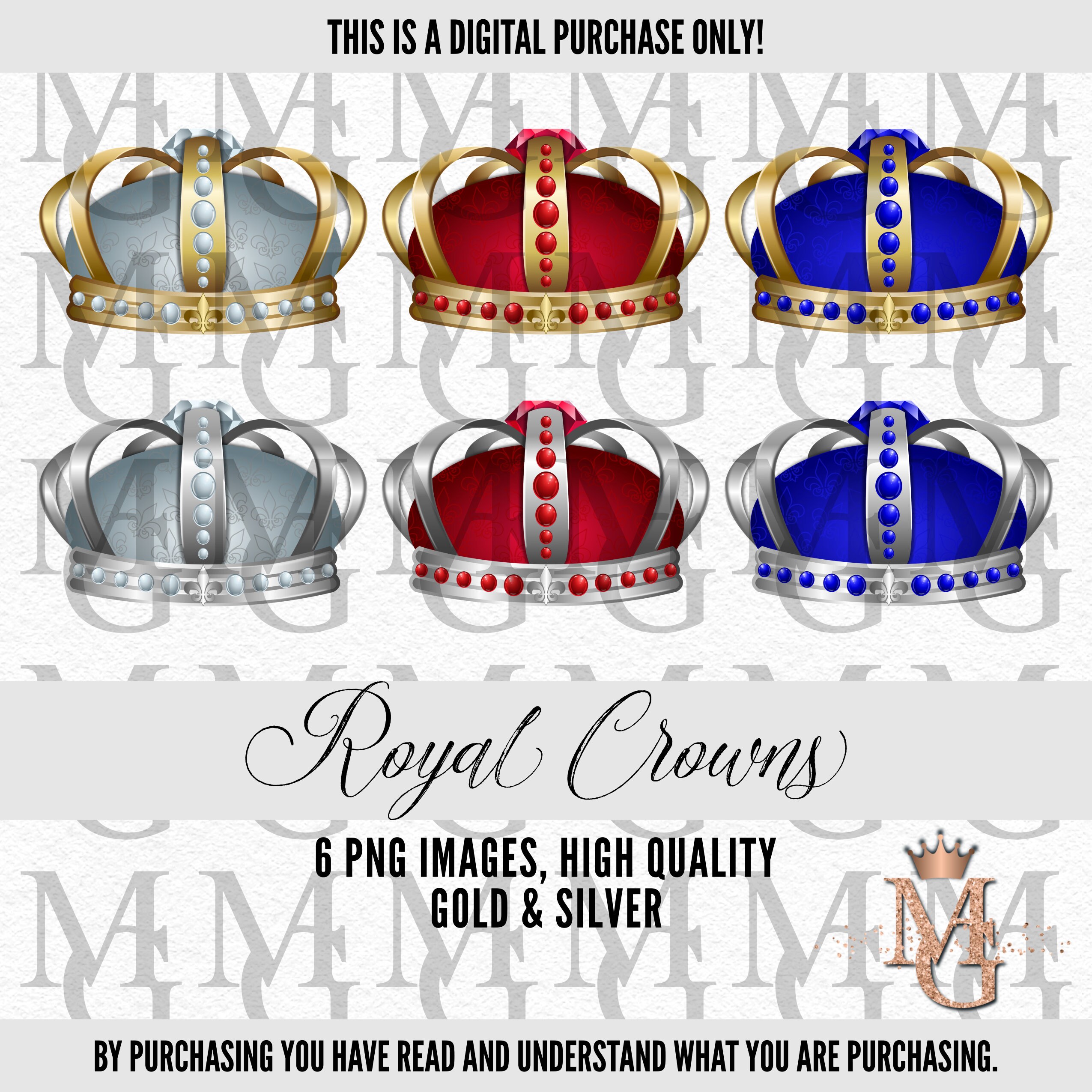 Royal Crown Clipart Set 6 PNG Images Gold and Silver King - Etsy