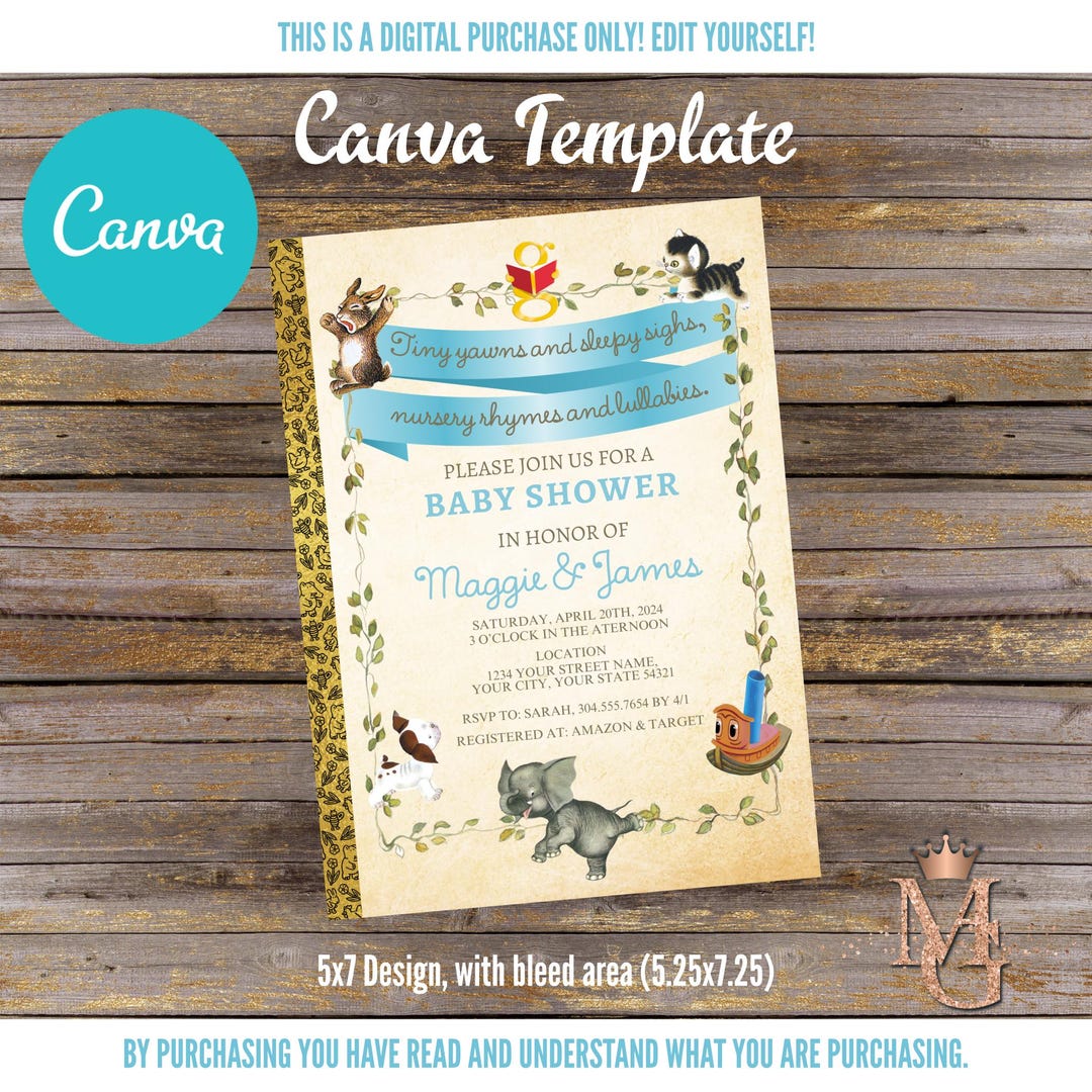 Little Golden Book Baby Shower Invitation: Editable Canva Template (5x7 ...