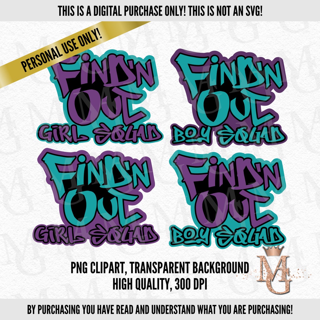Find N Out Gender Reveal PNG Clipart: Teal & Purple Squad Logos ...