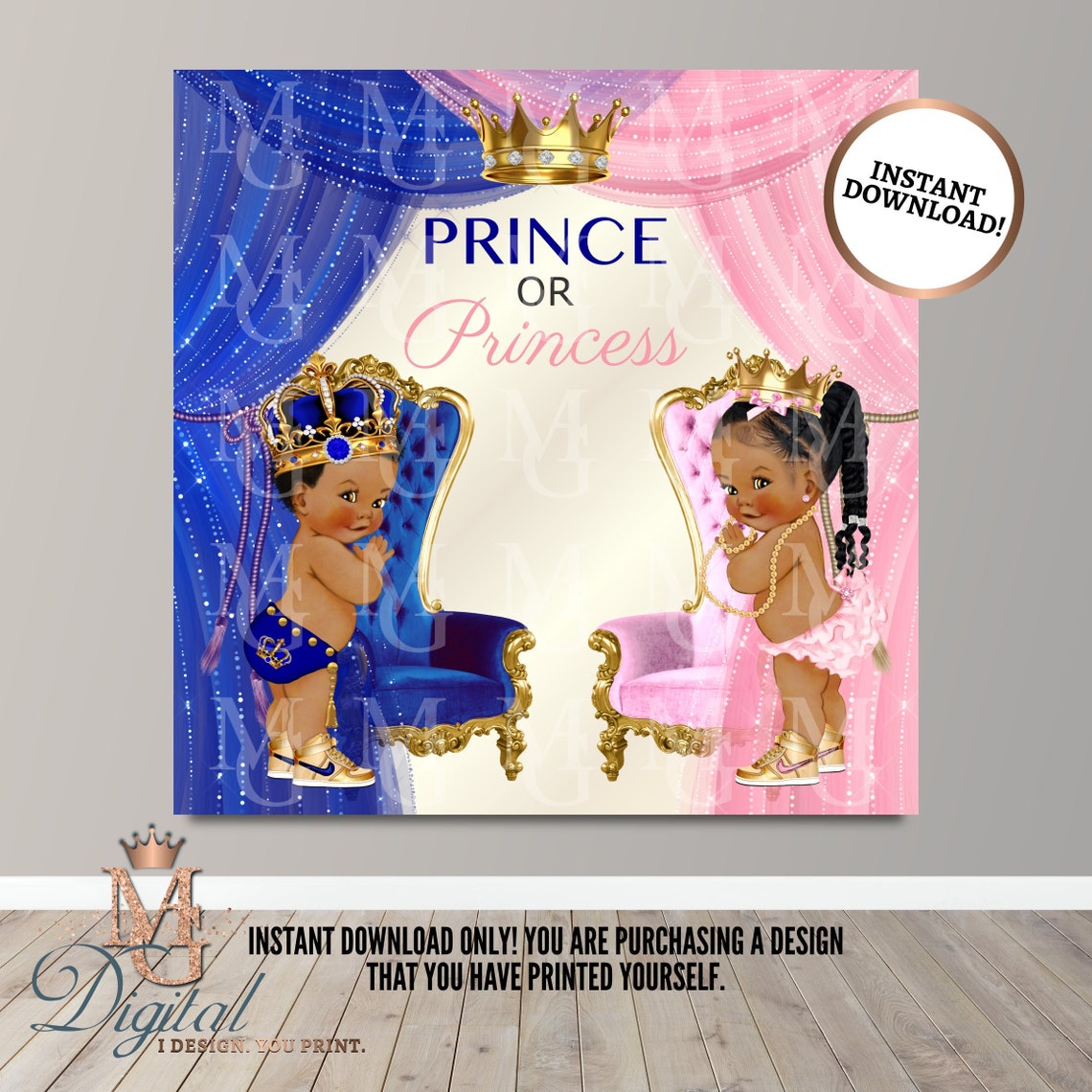 Royal Prince or Princess Gender Reveal Backdrop Instant - Etsy