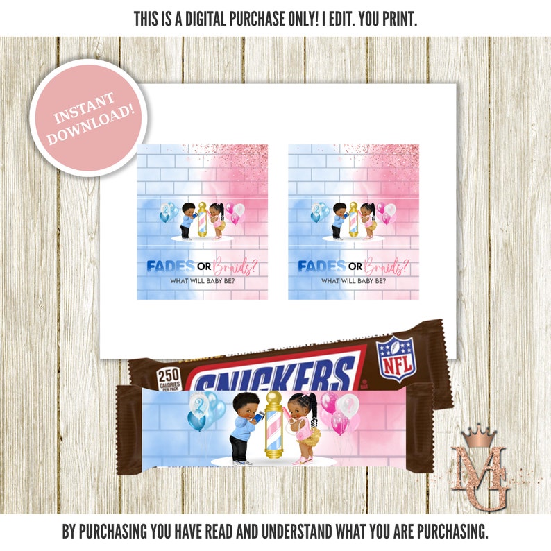 Fades or Braids Gender Reveal Candy Bar Wrapper Template - Etsy