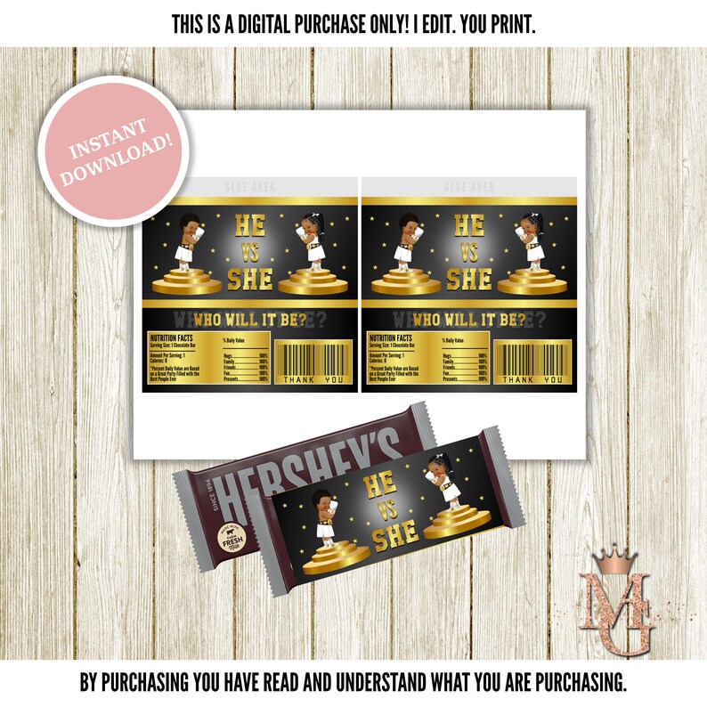 Boxing Gender Reveal Candy Bar Wrapper Template Instant - Etsy