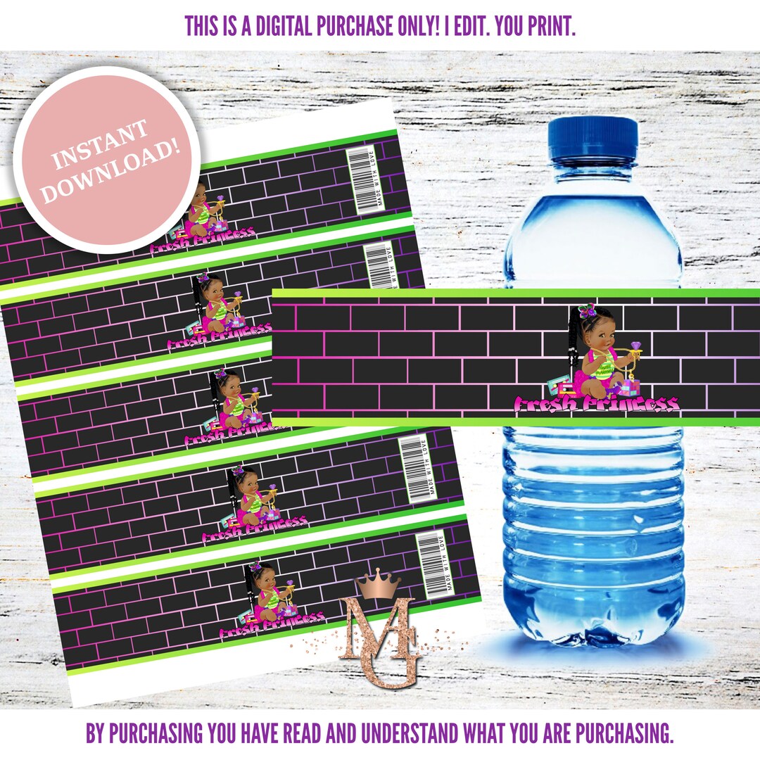 Fresh Princess Water Bottle Label! Fresh Baby Shower! 90's! Pink ...