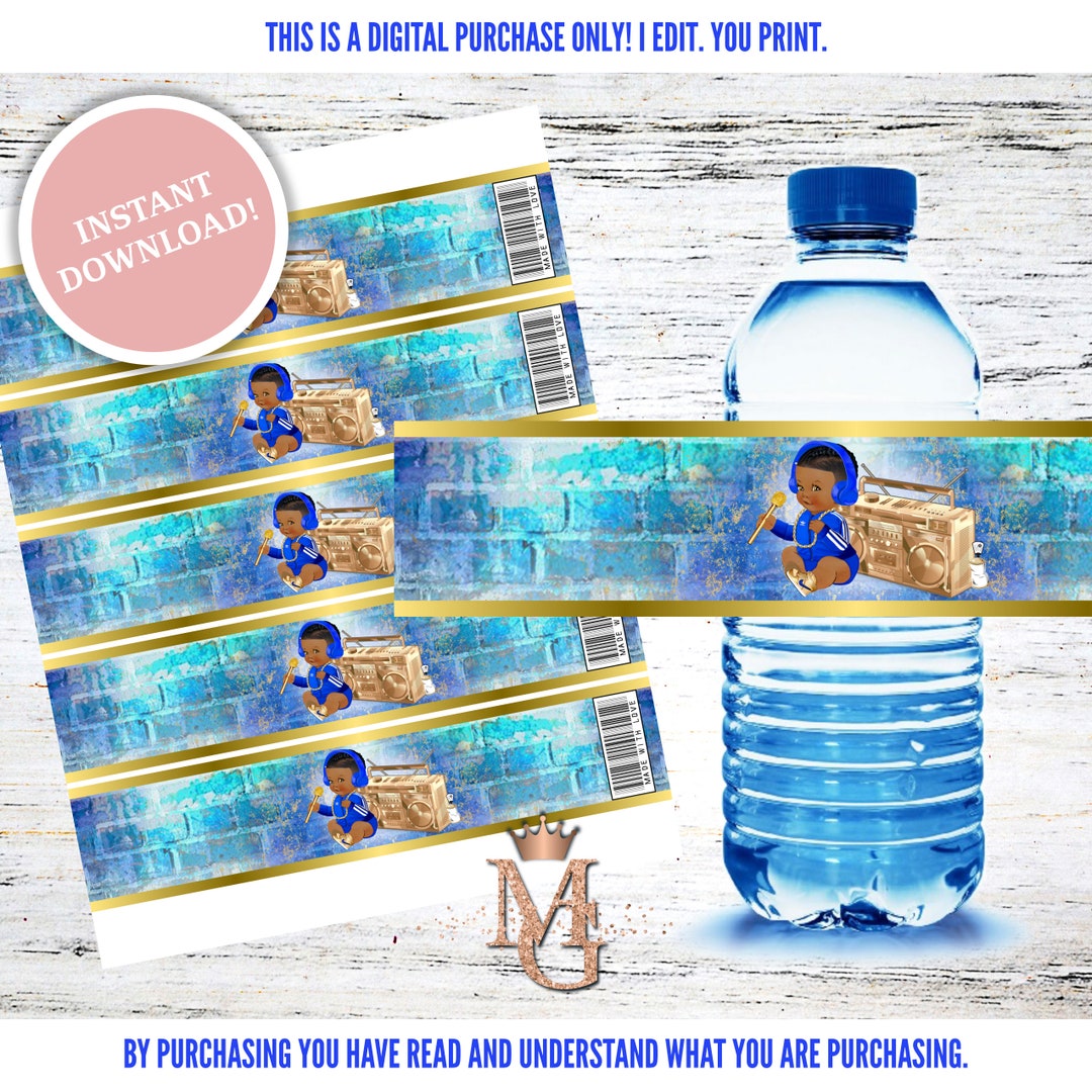 Beats Baby Shower Water Bottle Label: Blue & Gold (digital File) - Etsy