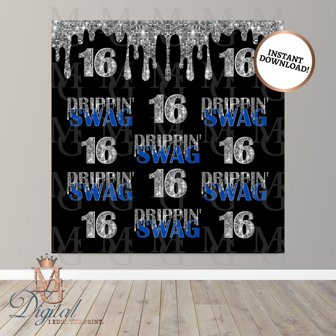 Dripping Swag 16th Birthday Backdrop: Royal Blue & Silver (digital File ...