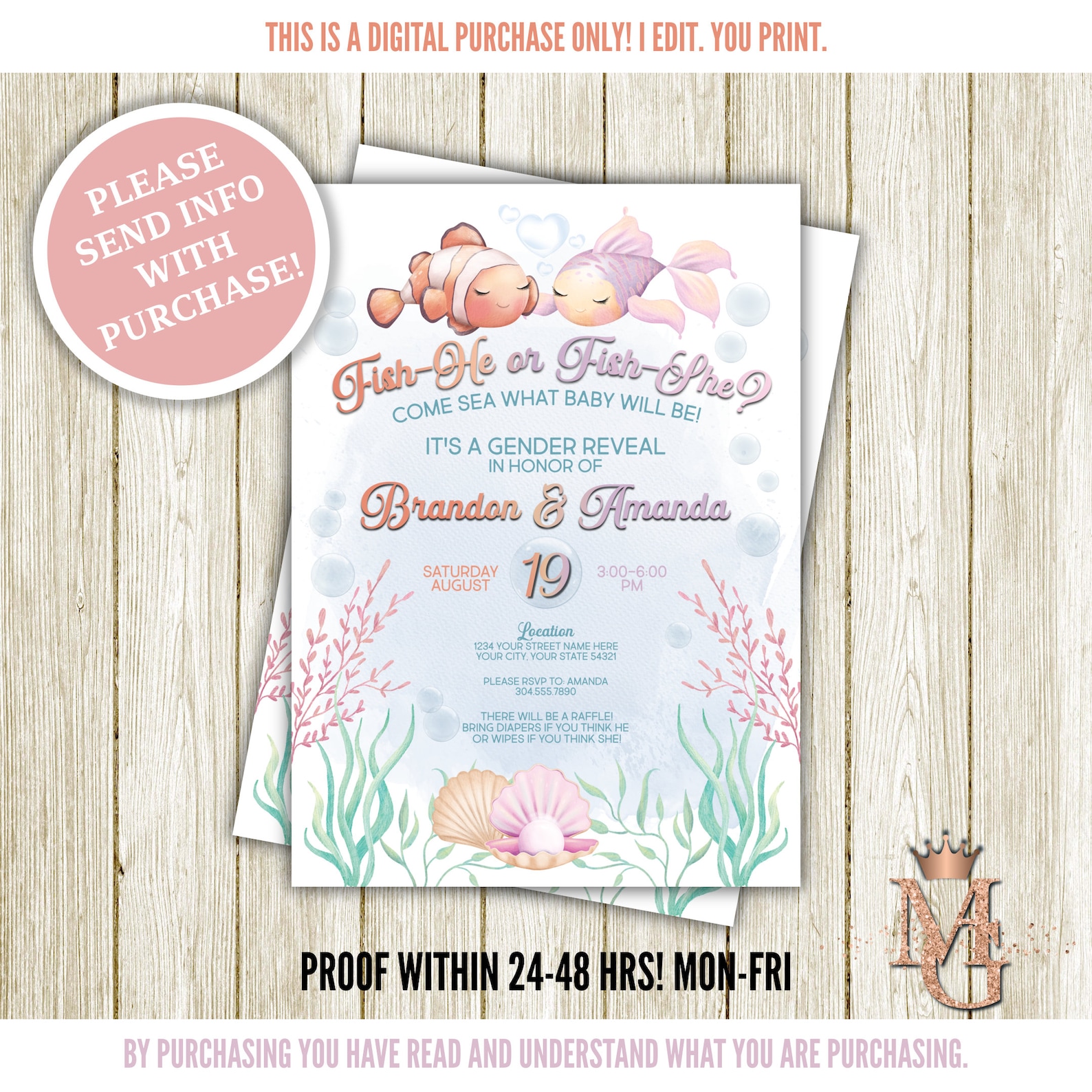 Fish Gender Reveal Invitation Fish-he or Fish-she Fishy - Etsy