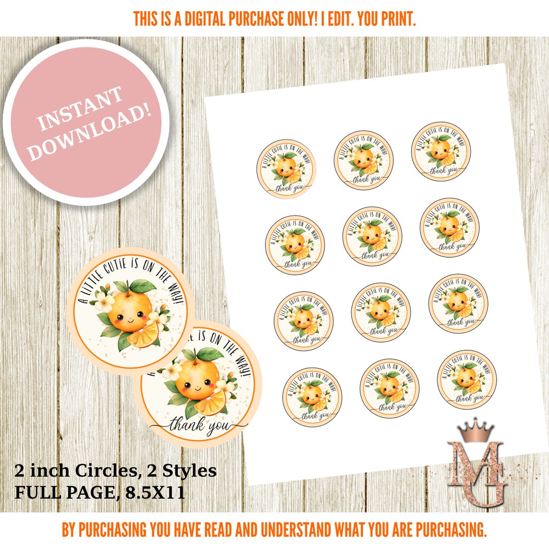 Little Cuties Cupcake Toppers! 2 Inch Circles! Oranges Baby Shower ...