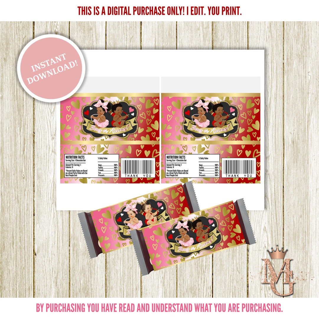 Bows or Arrows Gender Reveal Candy Bar Wrapper Template (digital ...