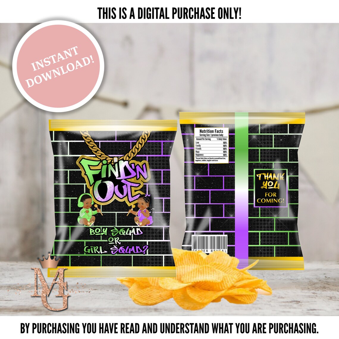 Find 'N Out Gender Reveal Gender Reveal Chip Bag - Etsy