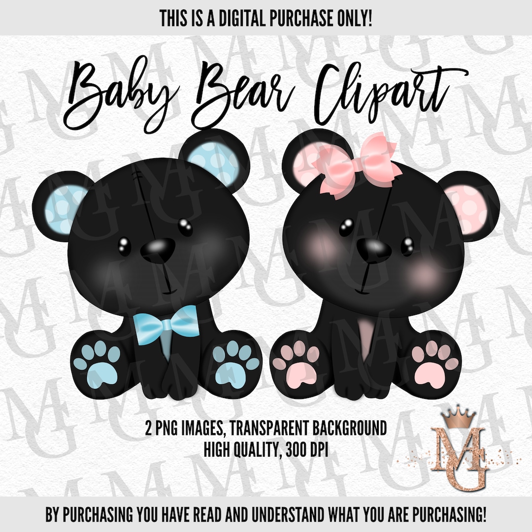 Baby Black Bear Clipart Set, 2 PNG Images, Pink and Light Blue! Baby ...