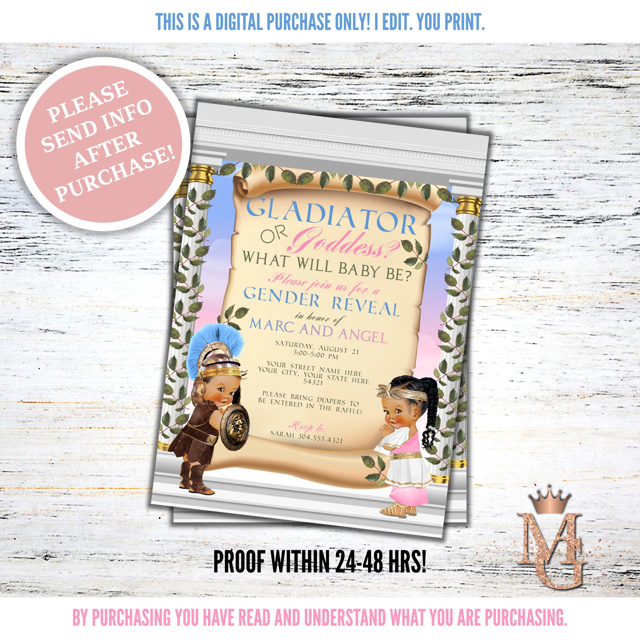 Gladiator or Goddess Gender Reveal Invitation (digital) - Etsy