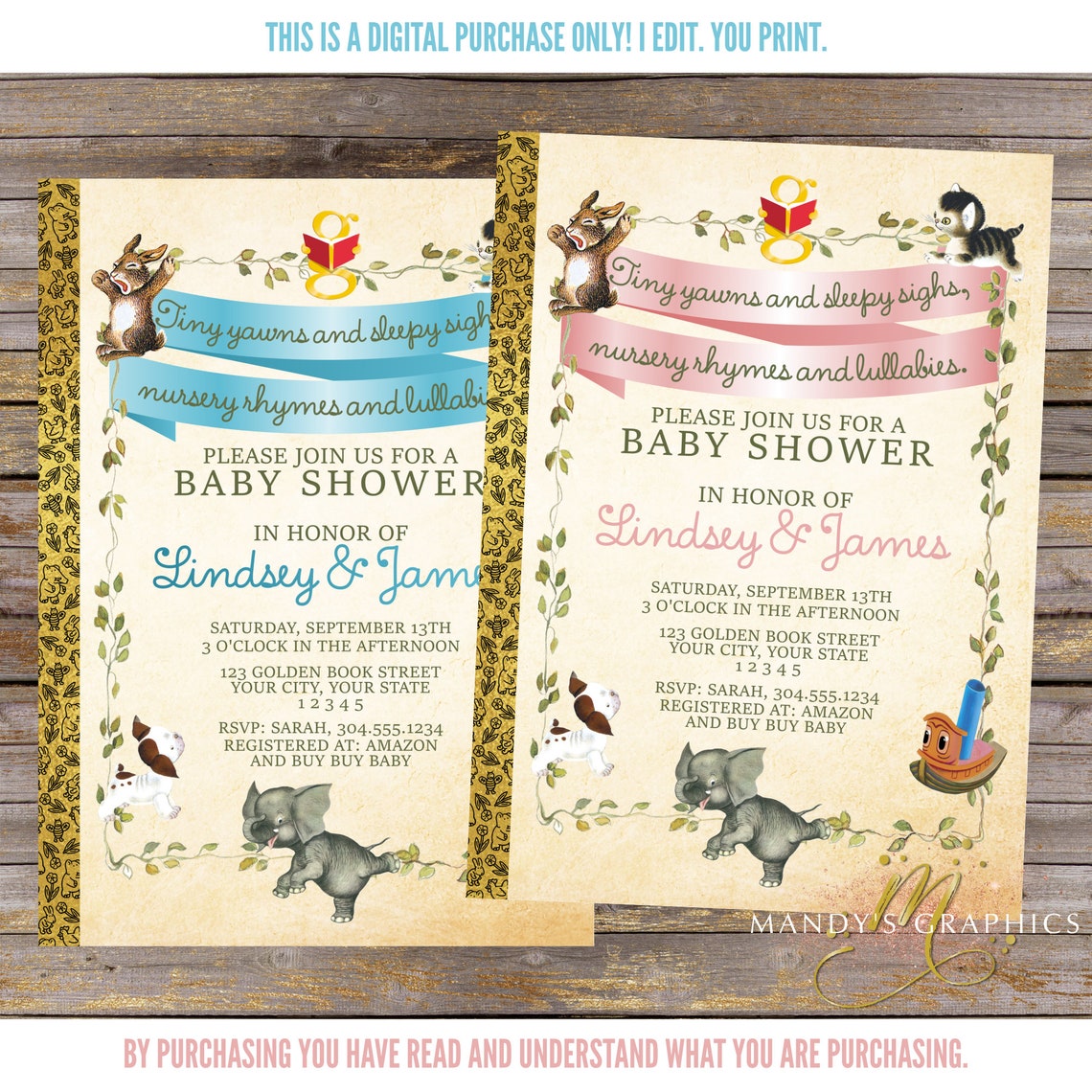 Little Golden Book Nursery Rhymes Baby Shower Invitation Girl | Etsy