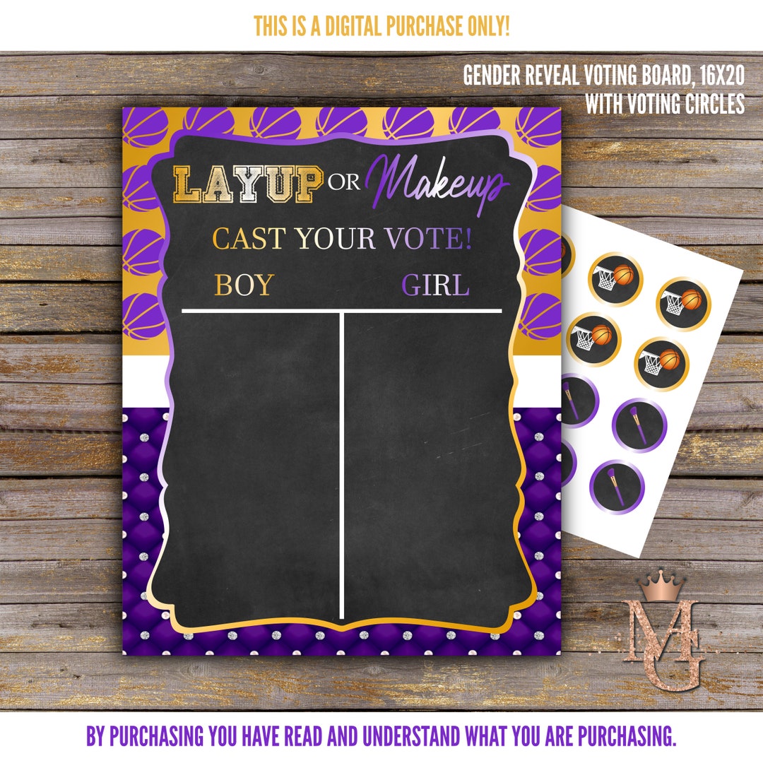 Layup or Makeup Gender Reveal Vote Board! 16x20 Purple and Gold! - Etsy