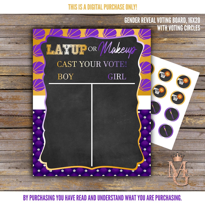 Layup or Makeup Gender Reveal Vote Board 16x20 Purple and | Etsy