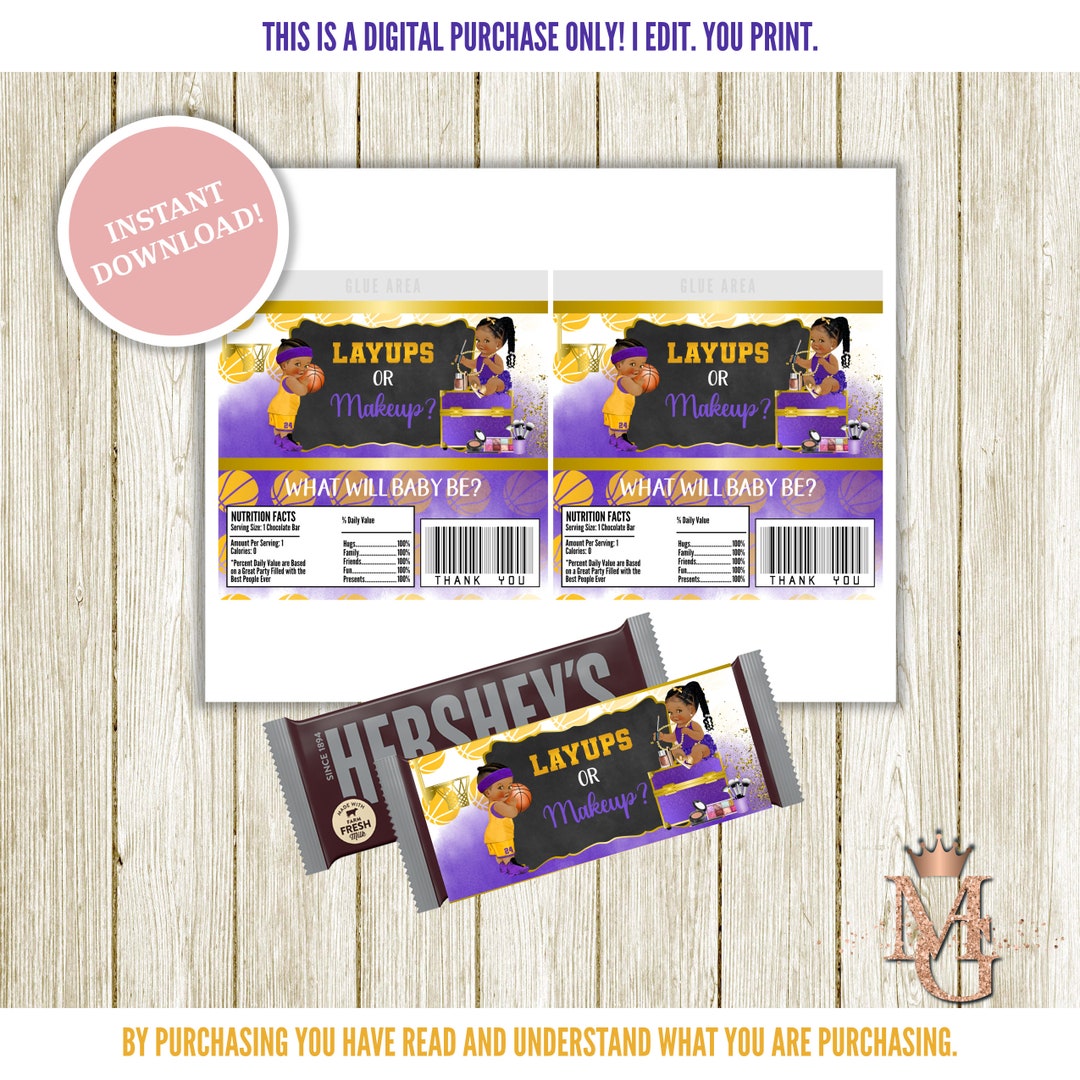 Layups or Makeup Gender Reveal Candy Bar Wrapper Template! Instant ...